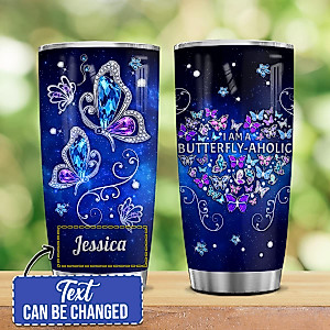 Wassmin Personalized Butterfly Stainless Steel Vacuum Insulated Tumbler With Lid - Custom Name Tumbler 20 Oz 30 Oz Double Walled Insulated Coffee Cup for Gym Fitness Travel