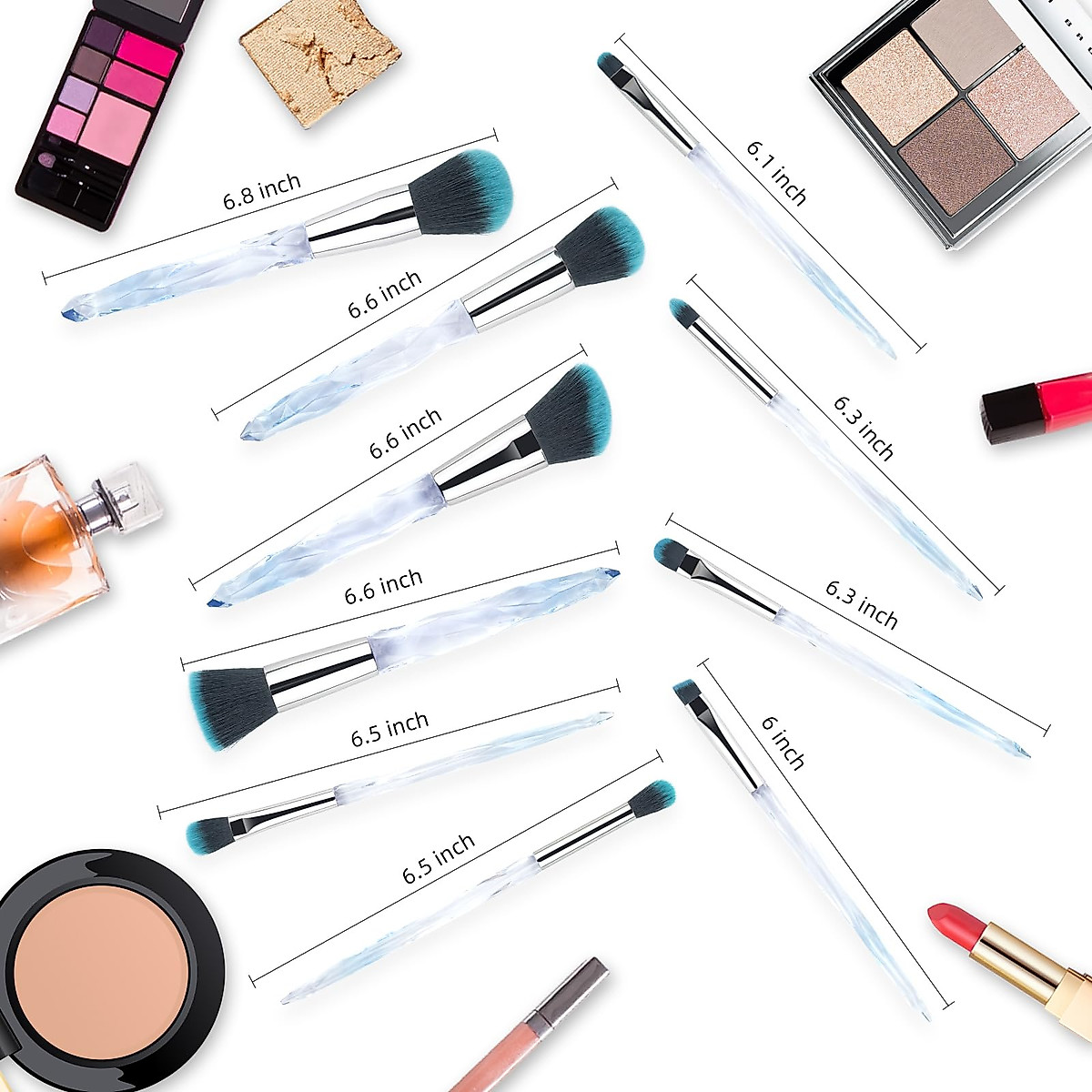 Professional Makeup Brush, Acrylic Diamond Handle Make Up Brushes Series for Full Face Foudation Blush Eyeshadow Concealers Powder Transparent Beauty Tools