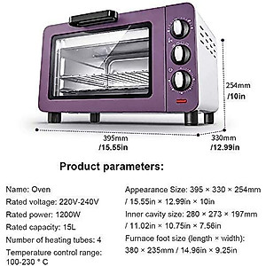 Mini Oven,Convection Countertop Toaster Oven Small Electric Oven Household Baking Small Oven 15 Liter Electric Oven Three-Layer Card Design Purple Useful (Purple)