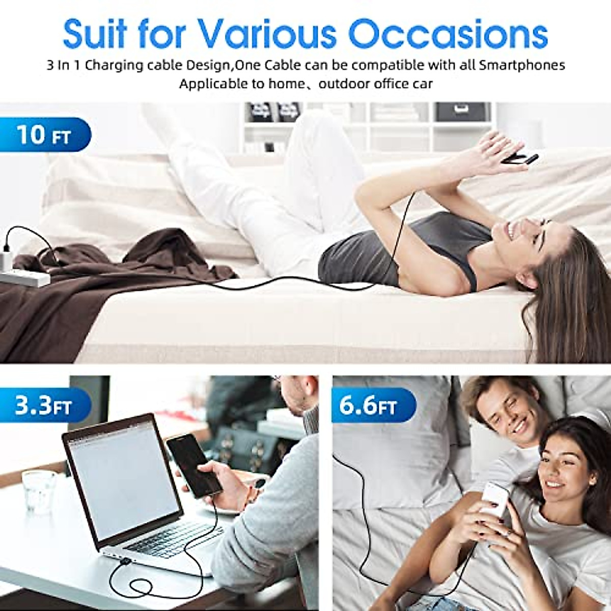 Magnetic Charging Cable, 540° Rotating Magnetic Phone Charger [6-Pack, 3ft/3ft/3ft/6ft/6ft/10ft] 3 in 1 Magnetic Charger Cable Nylon Braided Magnetic USB Cable for iPhone/Micro USB/Type C Device