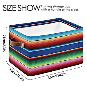 JUMBEAR Mexican Serape Blanket Stripes Rectangular Storage Bin 1 Pack, Collapsible Organizer Canvas Storage Basket with Handles for Closet, Office, Nursery, Home Decor