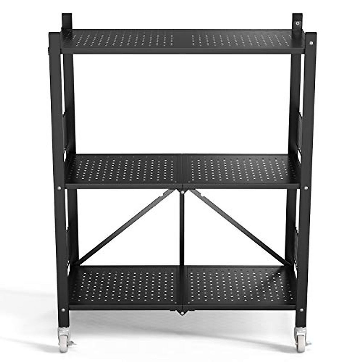 GLANDU 3-Shelf Collapsible/Foldable Heavy Duty Shelving Unit, Steel Organizer Wire Rack with Wheels, Rolling Cart, Home Kitchen Laundry Closet Storage(3-Tier)