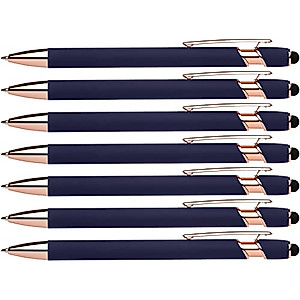 Rose Gold Rubberized Soft Touch | Rose Gold Colors | Ballpoint Pen with Stylus Tip a stylish, premium metal pen, black ink, medium point (Blue, 7 Pack)