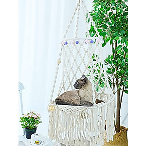KARCEEY Hanging Cat Hammock Bed,9 Pcs Macrame Cat Swing Bed,Macrame Hanging Cat Bed, with 2 Catnip Mat Bed
