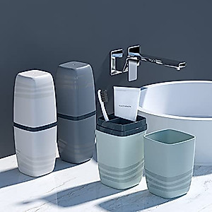 Portable Travel Toothbrush Case, 3 in 1 Toothpaste Holder with Cover, Multi-Functional Wash Cup Container for Traveling, Camping, School, Business Trip (Powder Blue)