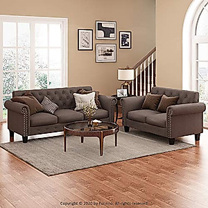 Furinno Bastia Vintage Modern Chesterfield Button Tufted Loveseat/Sofa Couch for Living Room, Brown Faux Leather