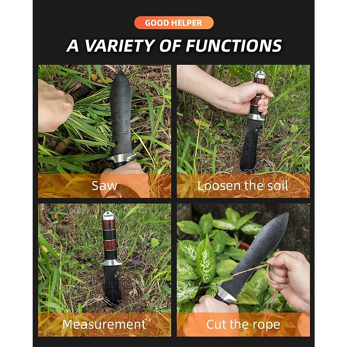 Professional Garden Knife / with Thicker Leather Sheath, Stainless Steel Blade, for Weeding, Digging, Pruning and Cultivating / with Beautiful Packaging, Black (CY98)