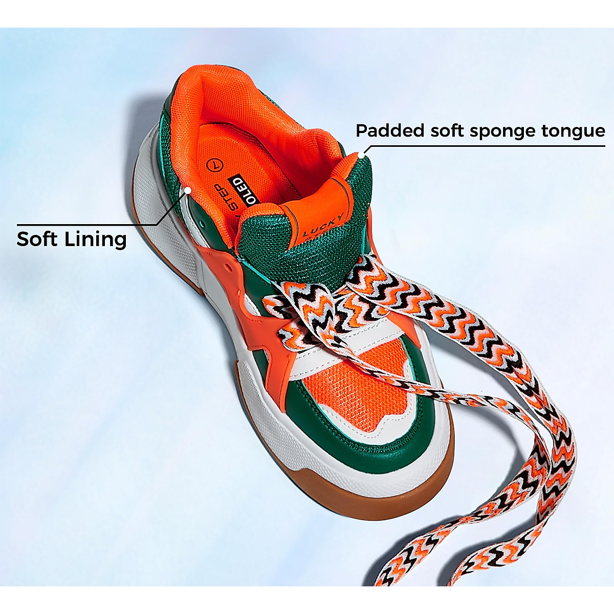 LUCKY STEP Women’s Platform Fashion Sneakers Lace up Casual Faux Leather Comfortable Thick Sole Tennis Walking Shoes (Green/Orange, 7 B(M) US)