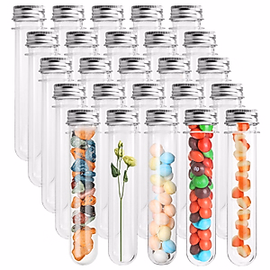 50 Pack 85ML Plastic Tubes with Caps, 150x30mm Plastic Clear Test Tubes for Sample, Scientific Experiments, Party, Candy Storage