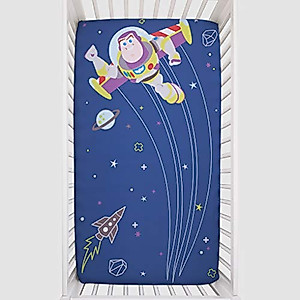 Disney Toy Story Buzz Lightyear - Blue & Green Photo Op Fitted Crib Sheet, Blue, Green, Grey, Toy Story Buzz Lightyear - Blue and Green , 28x52x8 Inch (Pack of 1)