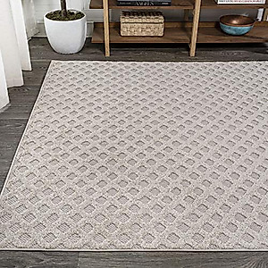 JONATHAN Y SBH101A-4 Rabat High-Low Pile Mini-Diamond Trellis Indoor Outdoor Area-Rug Bohemian Easy-Cleaning High Traffic Bedroom Kitchen Backyard Patio Porch Non Shedding, 4 ft x 6 ft, Beige