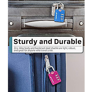 Fosmon TSA Accepted Luggage Locks, (4 Pack) Open Alert Indicator 3 Digit Combination Padlock Codes with Alloy Body for Travel Bag, Suit Case, Lockers, Gym, Bike Locks - Black, Blue, Pink, and Silver