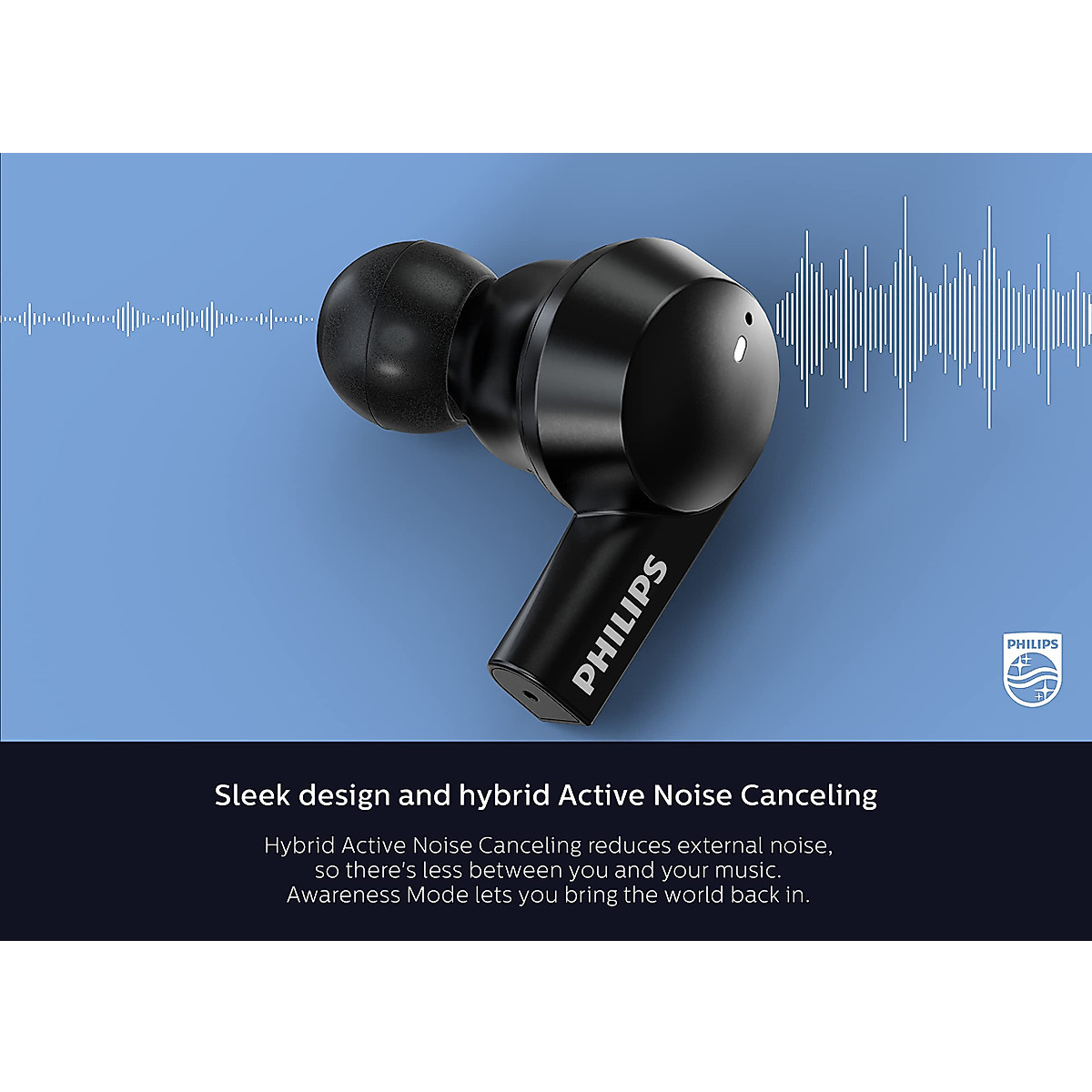 Philips T5505 Wireless Earbuds with Active Noise Canceling (ANC) and IPX5 Water Resistance, Black