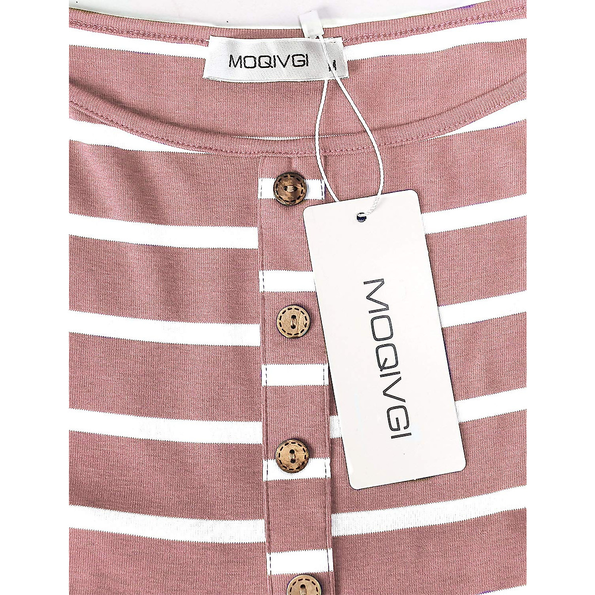 MOQIVGI Country Dresses for Women,Stripe Patchwork Comfy Simple Basic Pleated Crew Neck Strappy Dress Ladies Short Flowy Button Down Sundresses Pink White Large