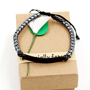 Natural Black Hematite Stone Beads Engraved Name ID Bracelet for Men Women Customized Kids Name Bracelet for Mom Dad Y1457