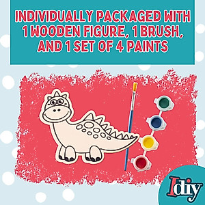 Kids Party Dino Wood Painting Craft Kits (20ct)- Dinosaur Designs- Each Kit Has its Own Brush, Paint, & Figure- Fun, Unique Valentines Party Activity, Favors or Classroom School Projects Gift