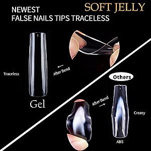 UNA GELLA Full Cover Nail Tips Square Gel Nails Tips 120 PCS No C Curve Nail Tips XXL Extra Long Nail Tips Full Cover Square Straight Tips No C Curved Fake Nails Tapered Square Nails For Acrylic Nails For Salon Home DIY with Box