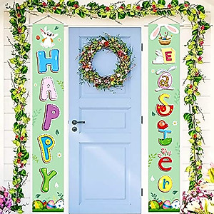 KatchOn, Large Welcome Happy Easter Banner - 2 Pieces, 72x12Inch | Happy Easter Porch Sign | Easter Banners for Front Door | Easter Door Banner, Easter Door Decorations | Easter Porch Decorations