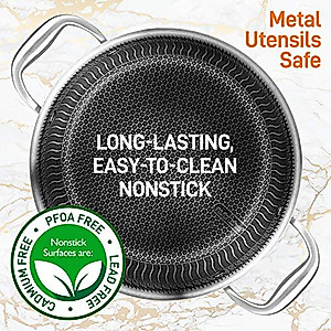 NutriChef 5 QT Stainless Steel Stew Pot - Triply Kitchenware Stew Pot with Glass Lid - DAKIN Etching Non-Stick Coating, Scratch-resistant Raised-up Honeycomb Fire Textured Pattern - NutriChef NC3PCAS