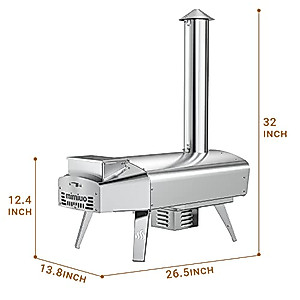 Mimiuo Wood Pellet Pizza Oven Stainless Outdoor Portable Steel Wood Fired Pizza Oven Kit with13" Pizza Stone, Foldable Pizza Peel and Automatic Rotation System (Tisserie W-Oven Series)
