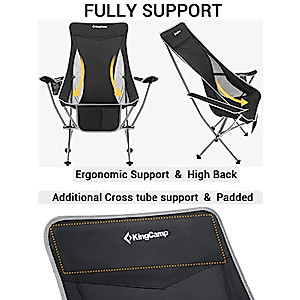 KingCamp Ultralight High Back Folding Camping Chairs Adults with Armrest, Upgrade All-Aluminum Alloy Bracket, Lightweight Camping Chair Camp Compact Portable Outdoors with Carry Bag