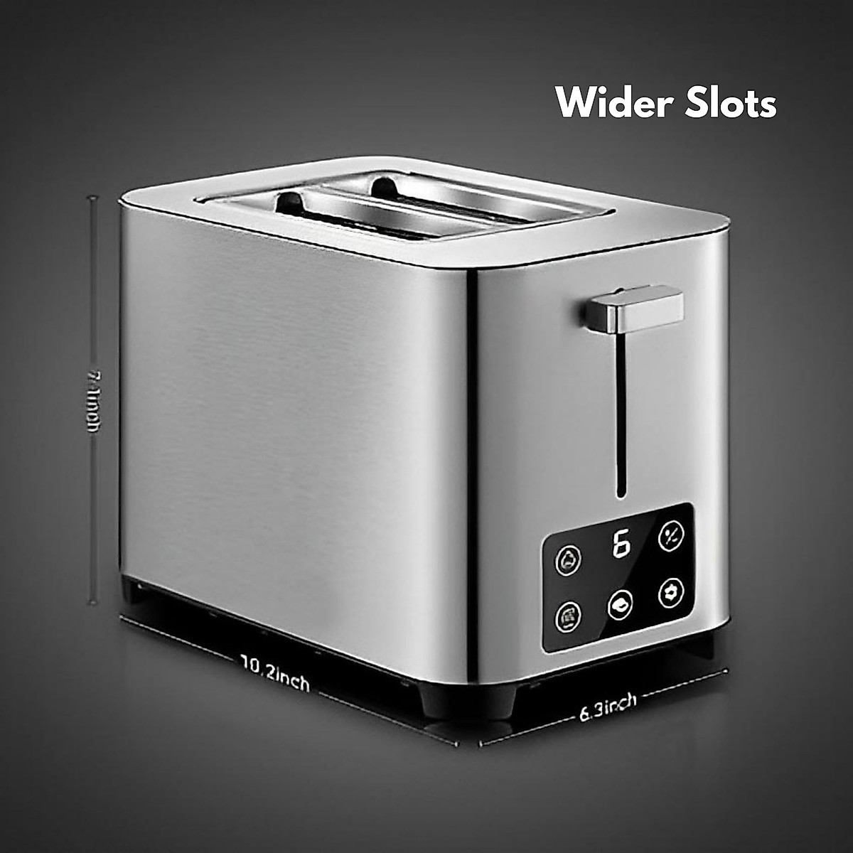 Bread Toaster 2 Slice w/LED Display & 6 Browning Setting - Full Touch Screen Toaster Oven - Stainless Steel Toaster Touchscreen - Fast Digital Toaster Oven with 2 Slice Toaster for Bagels & Breads