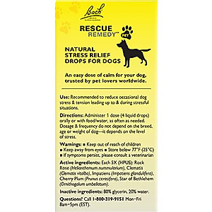 Bach RESCUE REMEDY PET for Dogs 20mL, Natural Calming Drops, Stress Relief for Dogs & Puppies, Caused by Separation, Thunder, Fireworks, Homeopathic Flower Remedy
