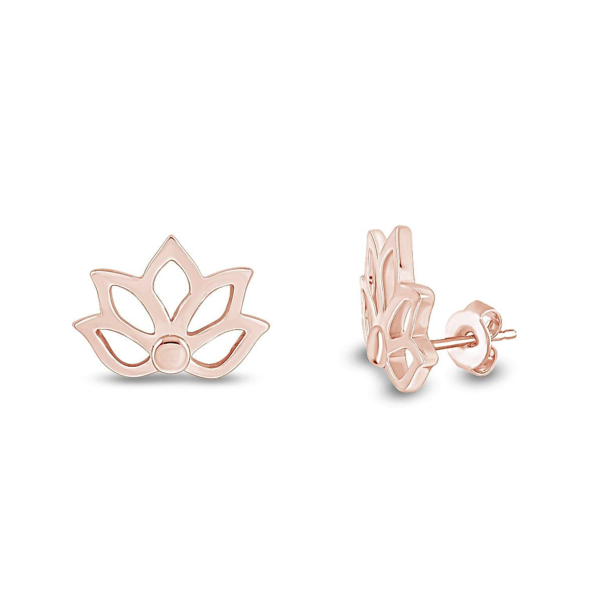 Lotus Flower Stud Earrings in 14k Rose Gold Over Sterling Silver