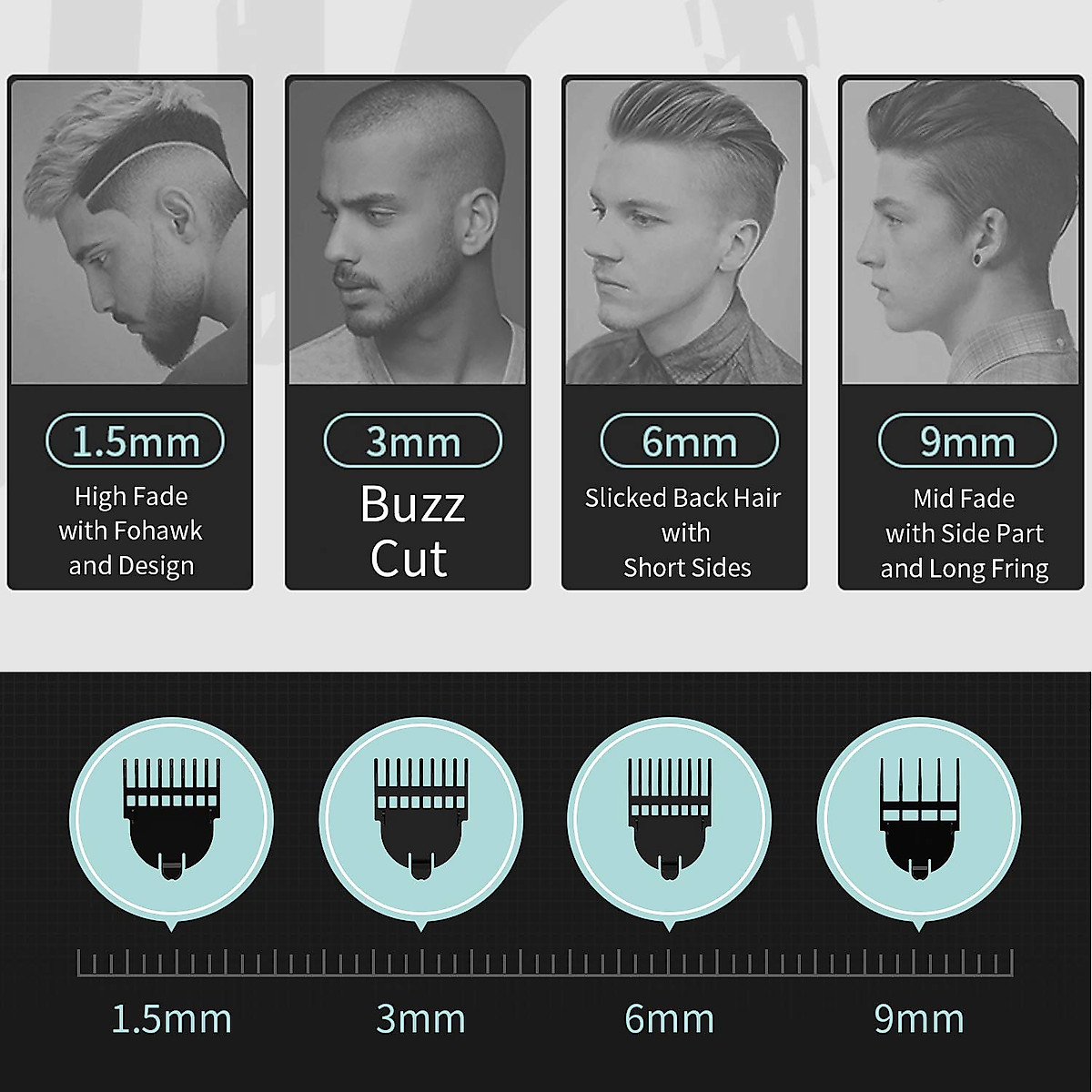 RTICS Hair Clippers for Slicked Hair, Cordless Rechargeable Safety Ceramic Blade Hair Trimmer, Low Noise Restoring Ancient Design Haircut Machine Kit for Men