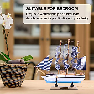 VOSAREA Wood Sailboat Model Blue Ship Figurine 3D Assembling Building Table Ornaments for Home Office Shelf Nautical Decoration Christmas Favors