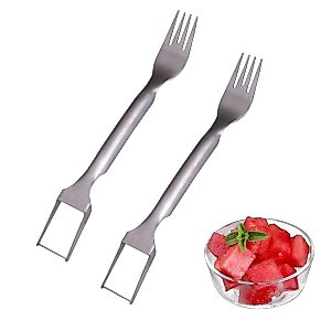 2 PCS 2-in-1 Watermelon Fork Slicer, 2023 New Watermelon Slicer Cutter Summer Watermelon Fruit Cutting Fork, Stainless Steel Fruit Forks Slicer Knife for Family Parties Camping