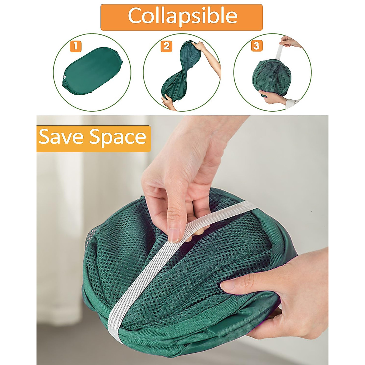 2 Pack Laundry Hamper Baskets, Collapsible Laundry Baskets Durable Tear-resistant with Side Pocket Reinforced Carry Handles green