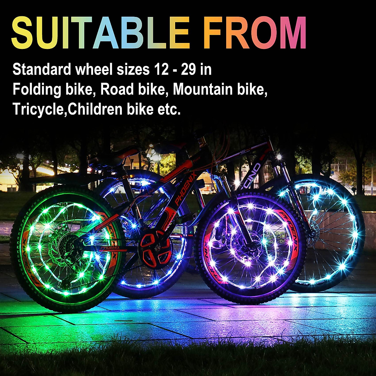 Sumree 2-Tire Pack LED Bike Wheel Lights with USB Rechargeable Battery Bike Lights 16 Modes 7 Colors Changing Over,Get Brighter and Visible from All Angles for Ultimate Safety …
