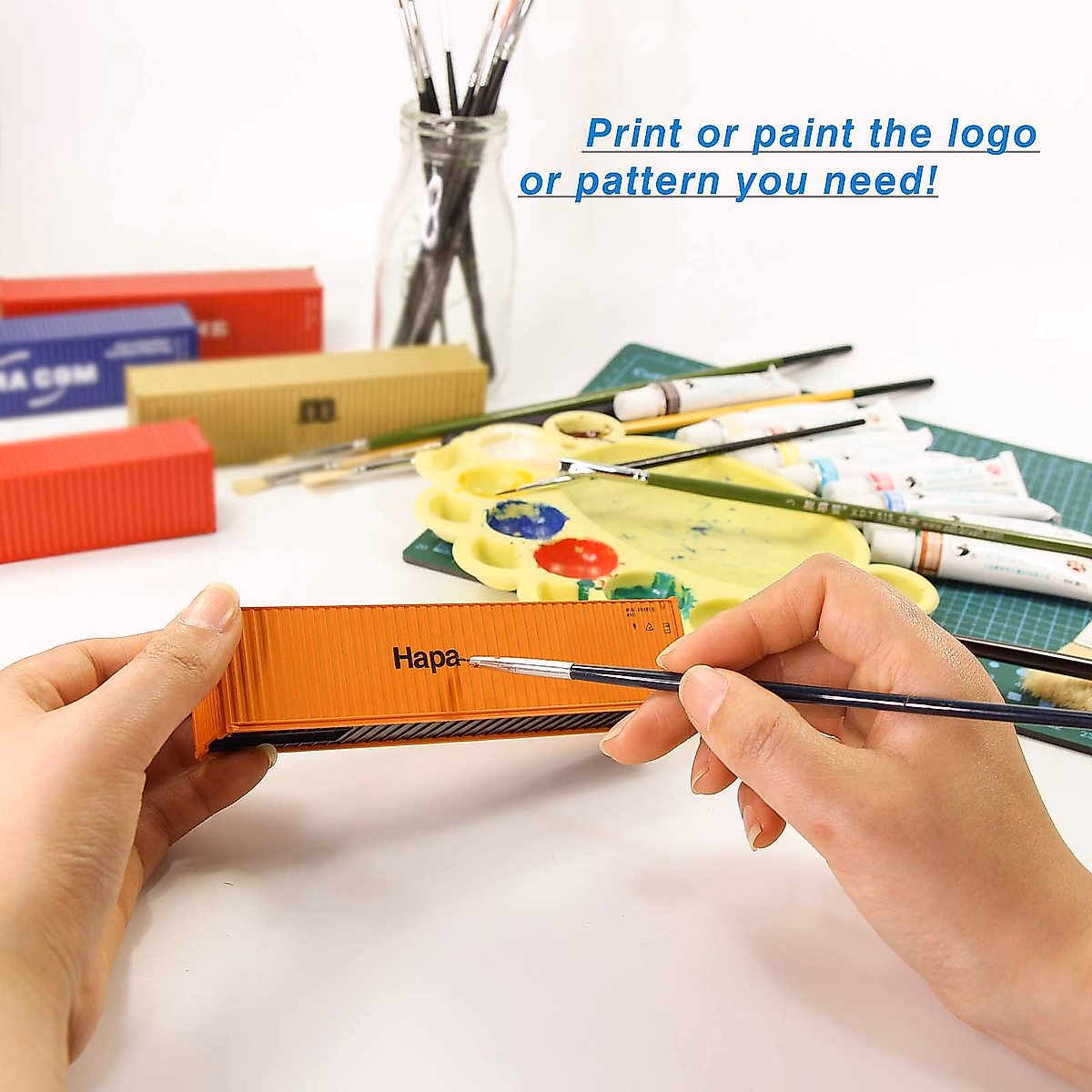 3pcs HO Scale Undecorated 40' (ft) Shipping Containers 1:87 Deep Bule Ribbed Side Container C8740DB