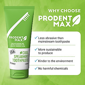 Cool Spearmint Natural Toothpaste, Whitening Toothpaste for Oral and Gum Health, For Adults and Kids Toothpaste with No Fluoride, Cleans Teeth and Freshens Breath, 4 oz