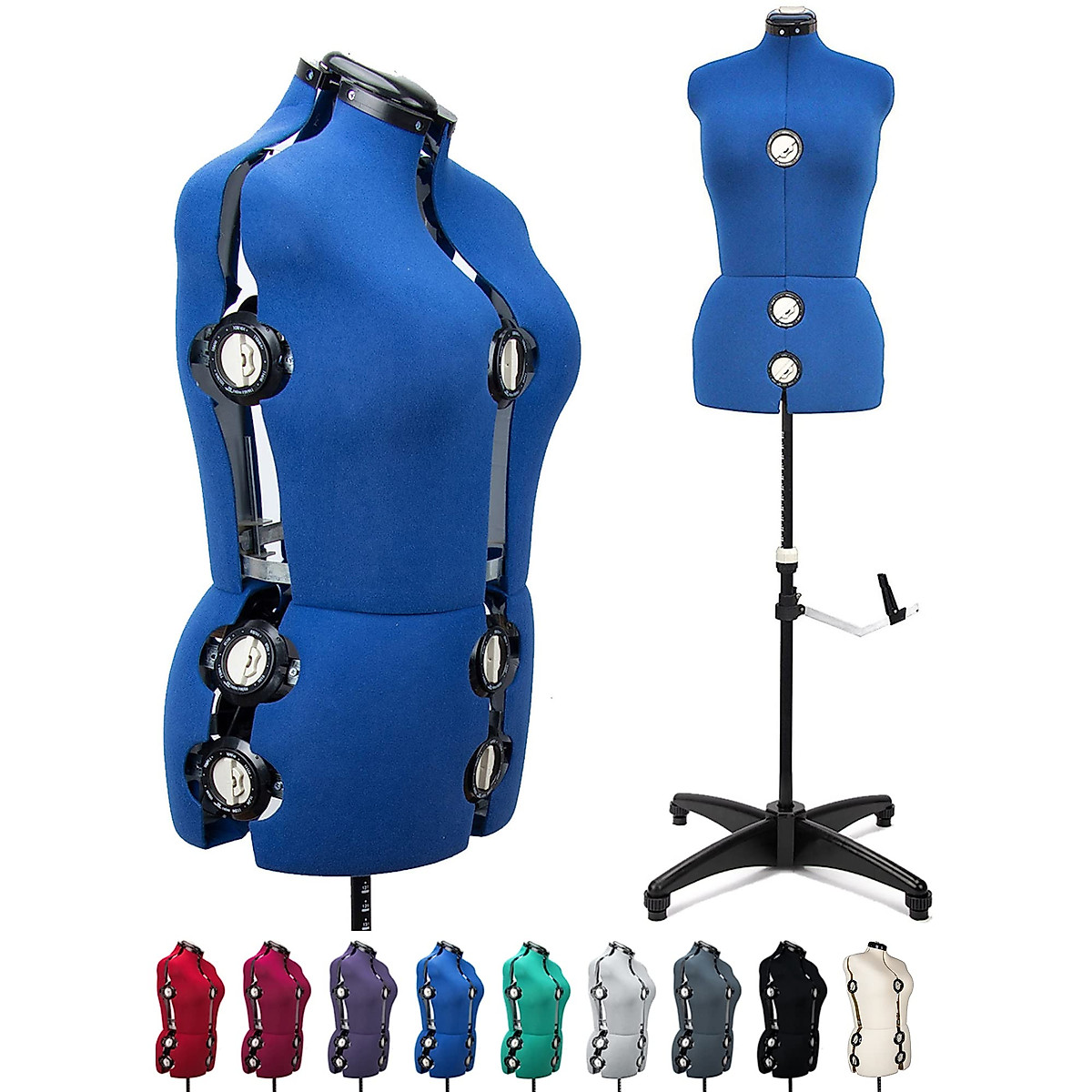 BHD BEAUTY Blue 13 Dials Female Fabric Adjustable Mannequin Dress Form for Sewing, Mannequin Body Torso with Tri-Pod Stand, Up to 70" Shoulder Height. (Large)