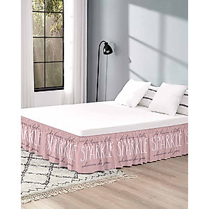 Blush Pink Positive Bed Skirt Queen Size 16 Inch Drop, Adjustable & Elastic Wrap Around Bed Skirts Pleated Luxury Dust Ruffles for Twin Full Queen Cal King Base Bed, Black White Energy Word