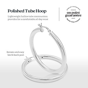 KEZEF Sterling Silver Hoop Earrings for Women, Girls and Men | 4mm High Polished Lightweight Silver Hoops | 45mm Diameter | Chunky Hoop Earrings