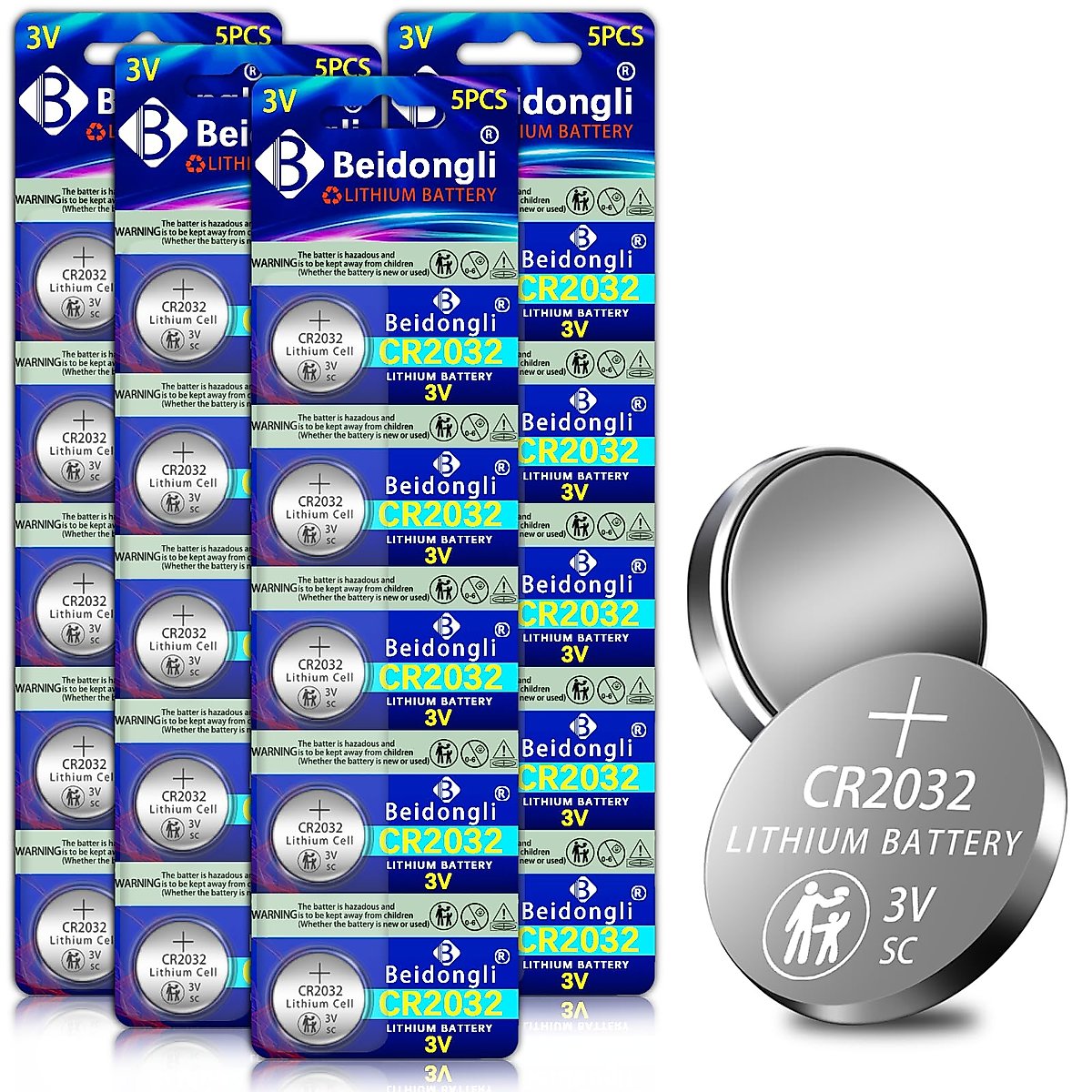 Beidongli CR2032 Battery 3V Lithium Battery Coin Button Cell 20 Count 【5-Year Warranty】