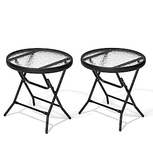 JOINHOM 2 Pieces Outdoor Side Table - Small Patio End Table All Weather, Patio Furniture Sets and Outside Furniture for Pool, Balcony, Deck, Porch, Black