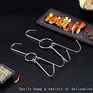 Setaria Viridis 3 PCS Double Meat Hooks Roast Duck Bacon Hams Shop Hook BBQ Grill Drying Hanger Cooking Tools Accessories for Peking Duck (Silver)