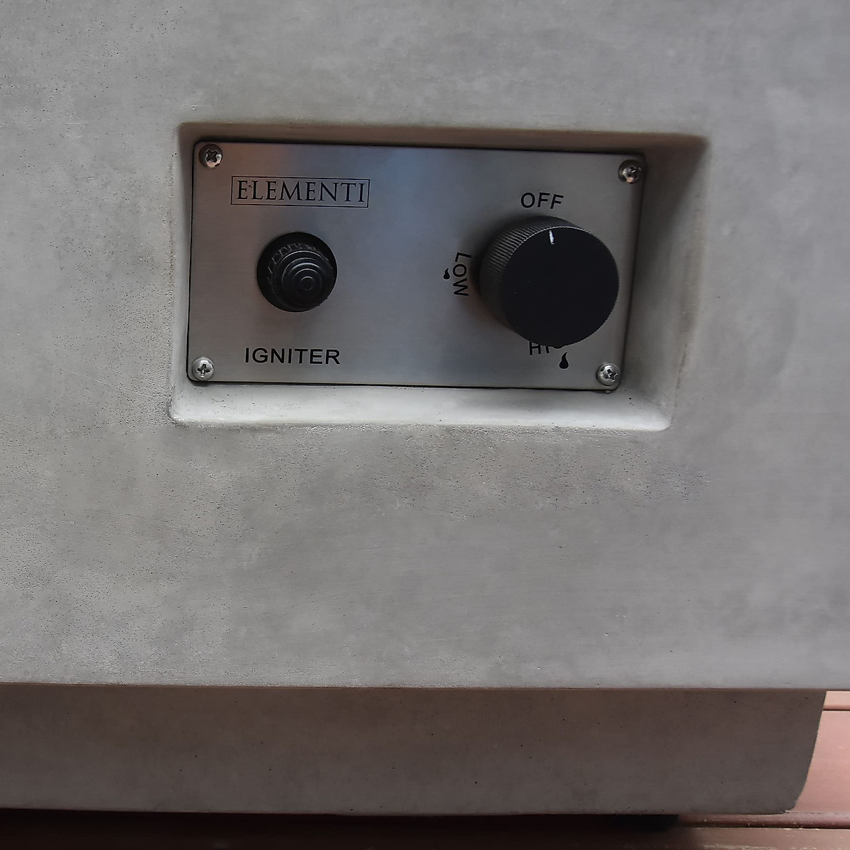 Elementi Granville 60 Inch Rectangular Concrete Natural Gas Fire Pit Table + 42 Inch Stainless Steel Fire Pit Cover + Tempered Glass Wind Screen Guard