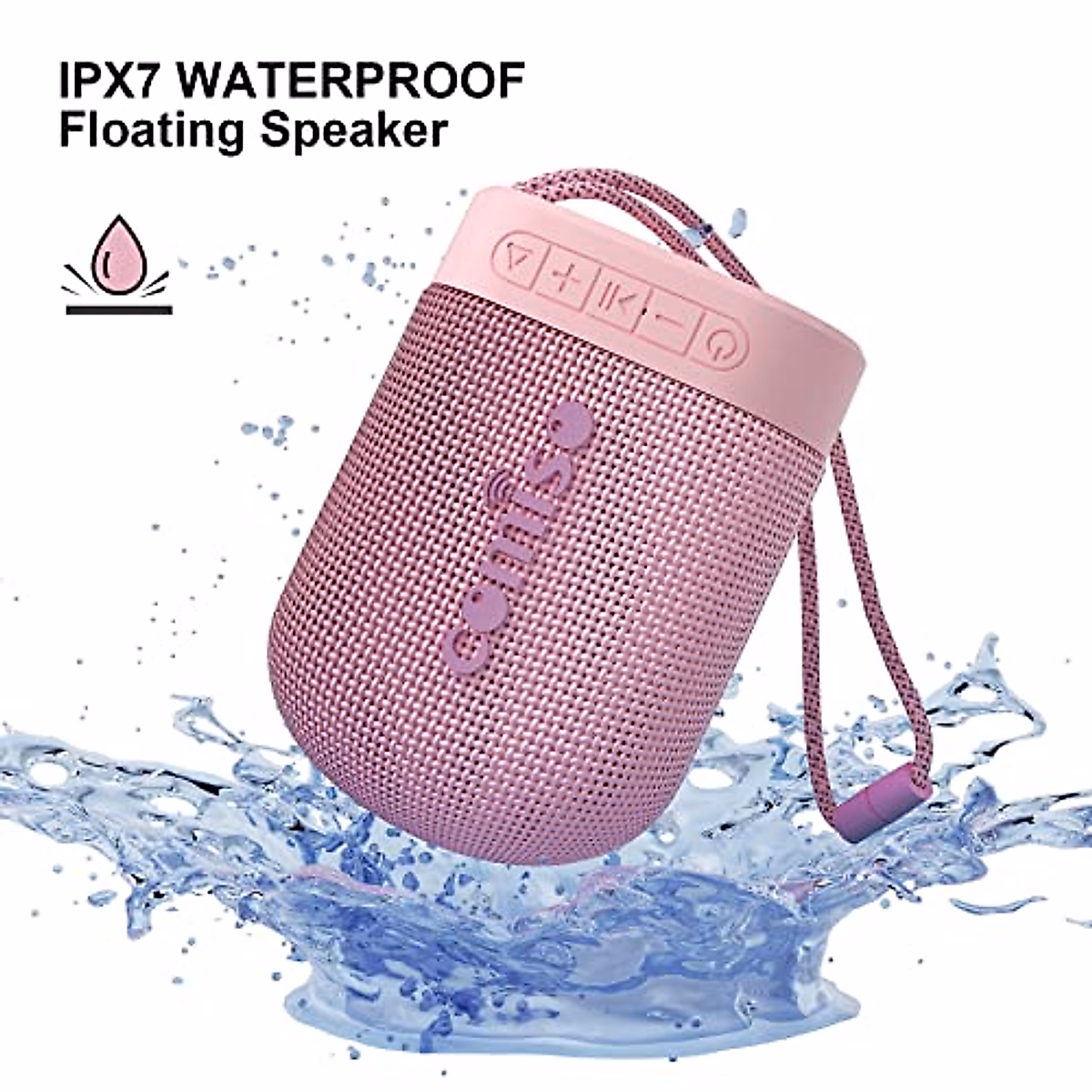 comiso IPX7 Waterproof Bluetooth Speakers, Portable Wireless Speakers with Rich Bass HD Sound, Small Compact Floating Speaker with 20H Playtime for Beach, Pool, Shower, Outdoor Travel - Rose Gold
