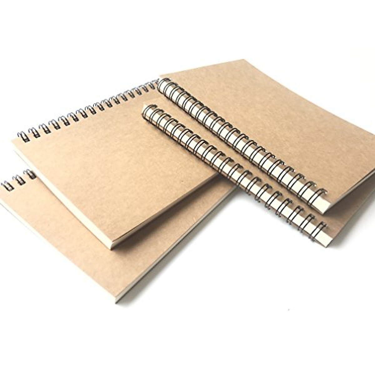 VEEPPO A5 Wirebound Notebooks Bulk Journals Spiral Steno Pads Blank/Lined Kraft Brown Cardboard Cover Thick Cream Writing Pad Sketchbook Scrapbook Album (Lined White---Pack of 4)