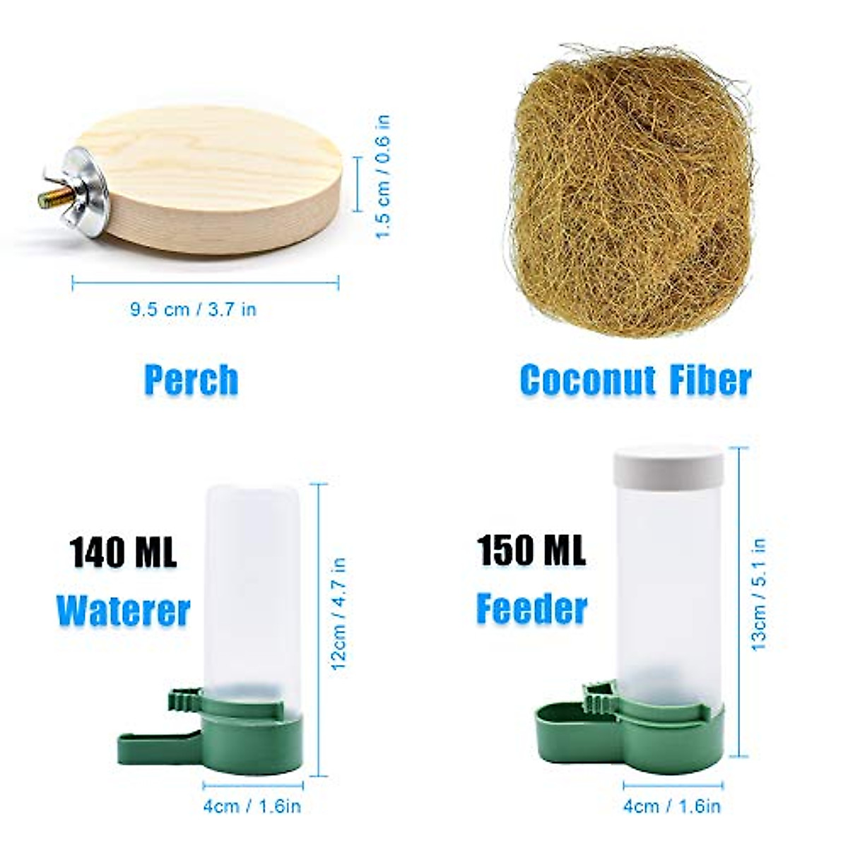 XonyiCos Wood Bird Nest for Cage, Parrot Nest Breeding Box, Pet House for Parakeet Budgie Cockatiel Lovebirds, Nesting Box with Perches, Feeder, Waterer, Natural Coconut Fiber (M(5.1x5.1x9.6in))