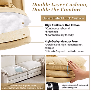 Bonnlo Criss Cross Chair with Wheels,18” Height Adjustable Full Back, Comfy Wide Armless Office Desk Chair,Swivel Cute Vanity Home Chair, Home Chair for Make up,Living Room, Fabric,Yellow