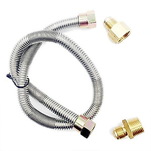 METER STAR Propane fire Pit Whistle Free Gas Flex Line for Fire Pit and Fireplace - Stainless Steel (24" Long) 1/2" NPT Male x 1/2" NPT Female Corrugated Pipe