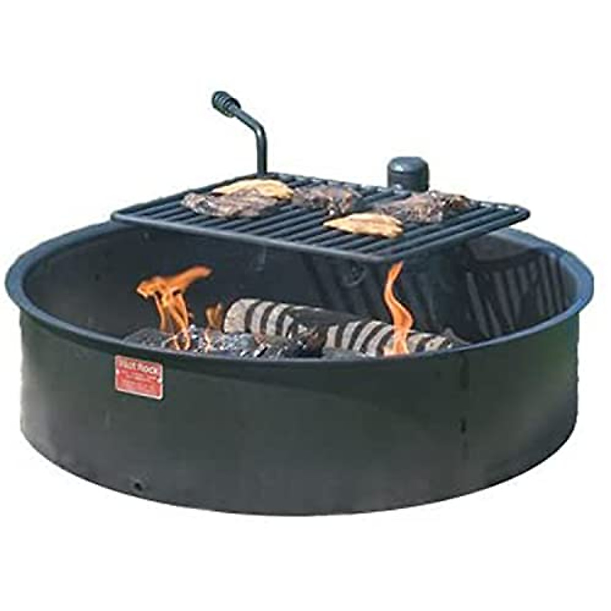 Pilot Rock 30 Inch Heavy Duty Steel Ground Fire Pit Ring Insert Liner and Metal Cooking Grate for Grilling, Camping, and Backyard Bonfires, Black