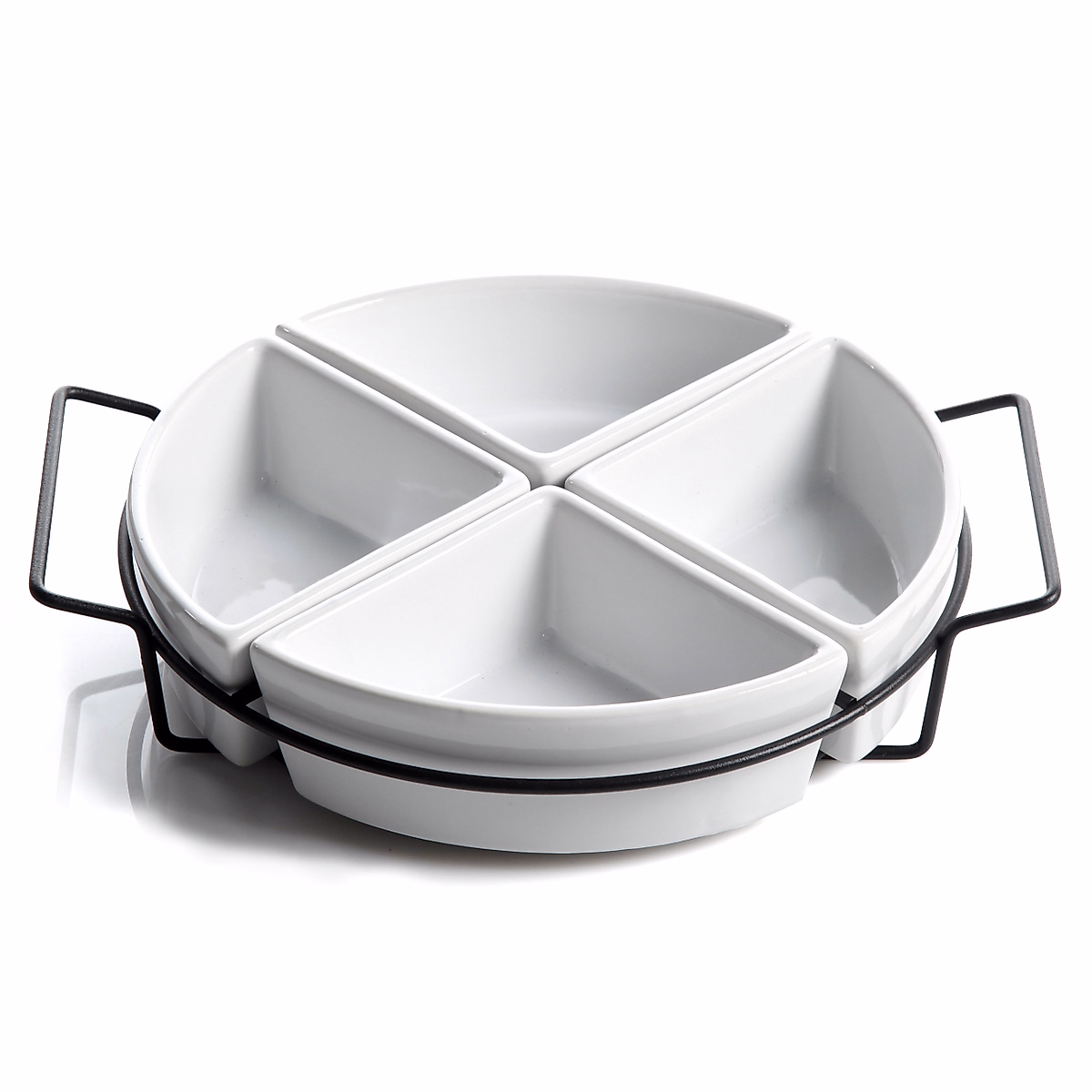 Gibson Elite Gracious Dining Dinnerware, 4-Section Tray Set with Metal Rack, White