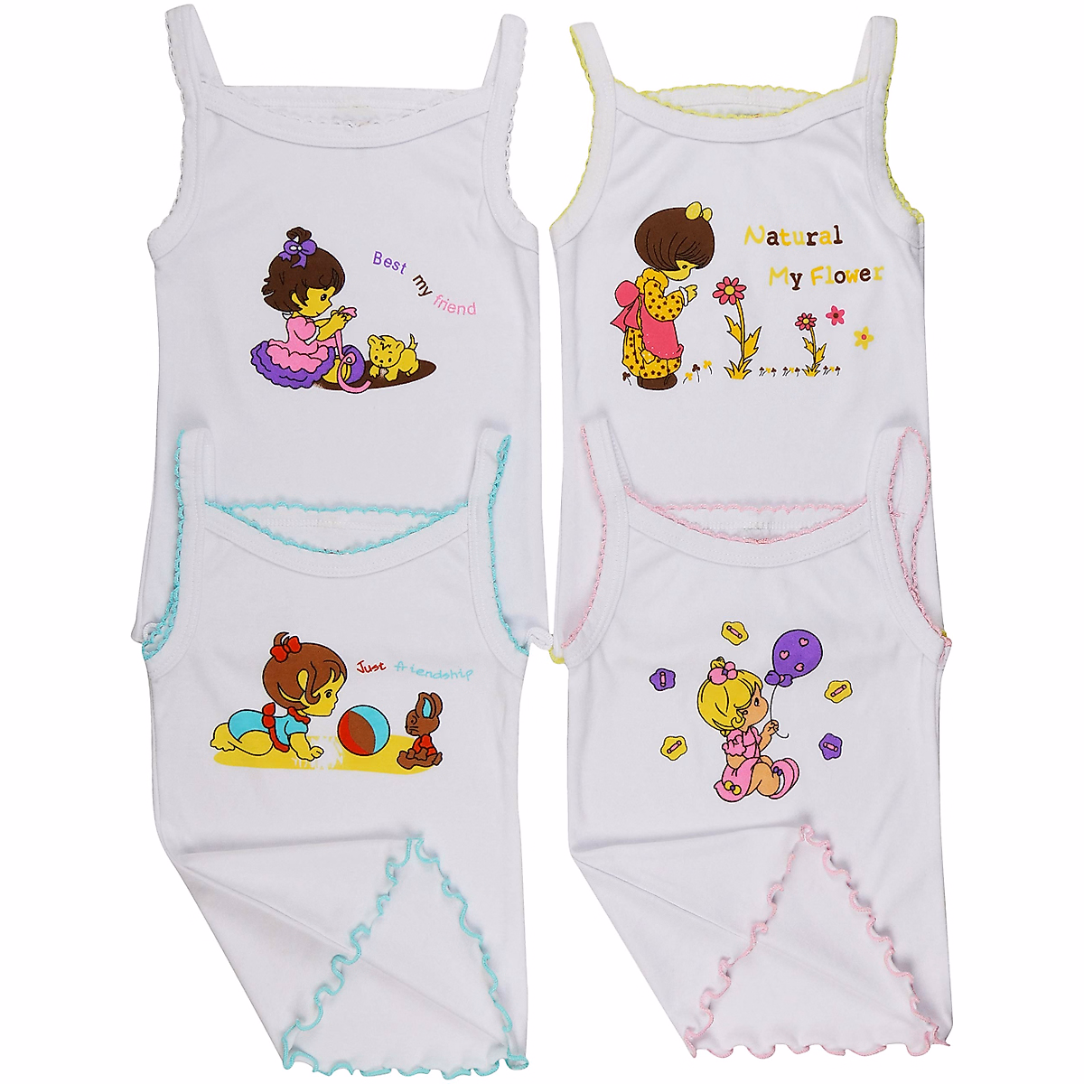 ToBeInStyle Girls' 4 Pack Ruffle Hem Spaghetti Strap Tops - Baby Love - Size 5